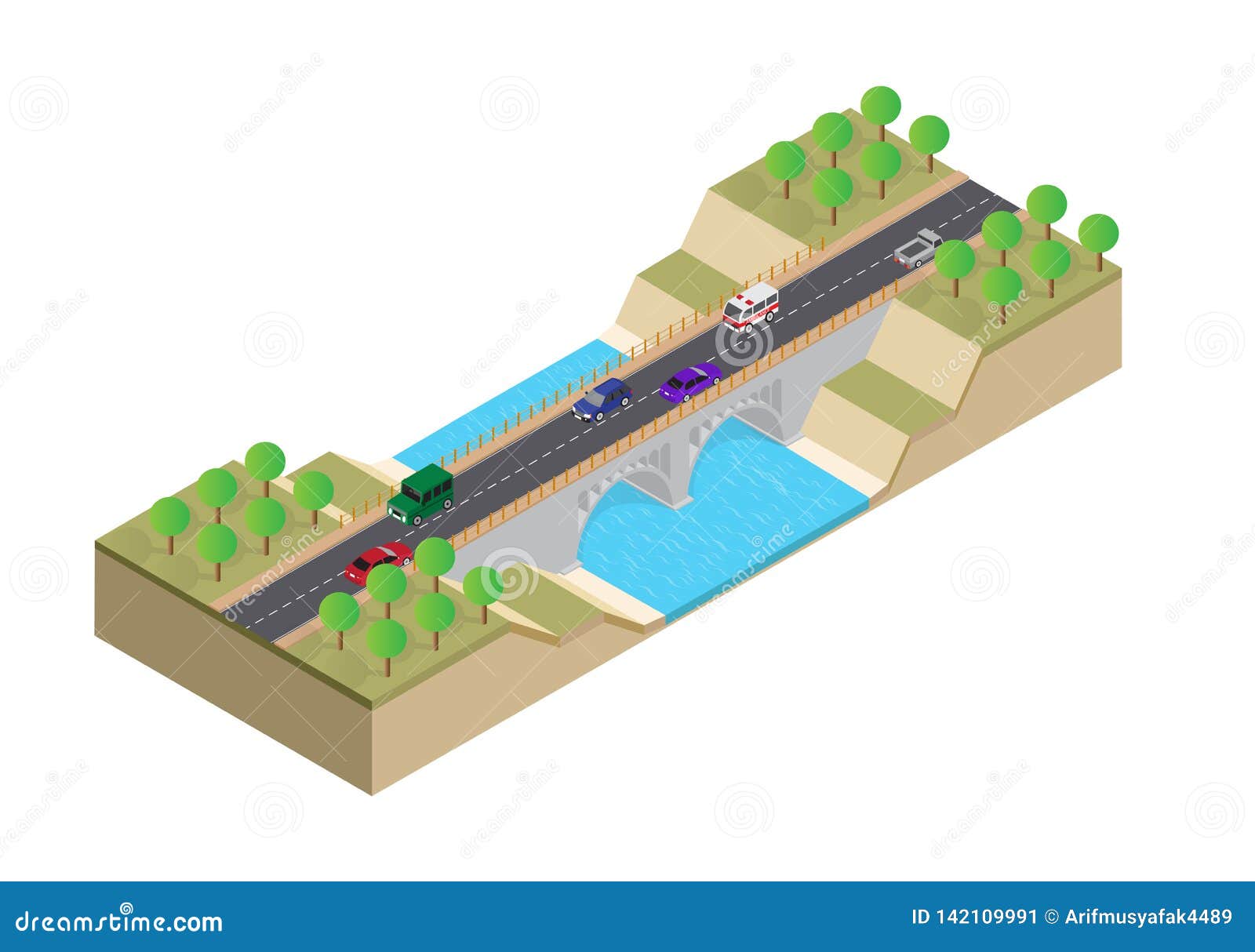 Isometric Highway on the Bridge Over the River Stock Vector ...