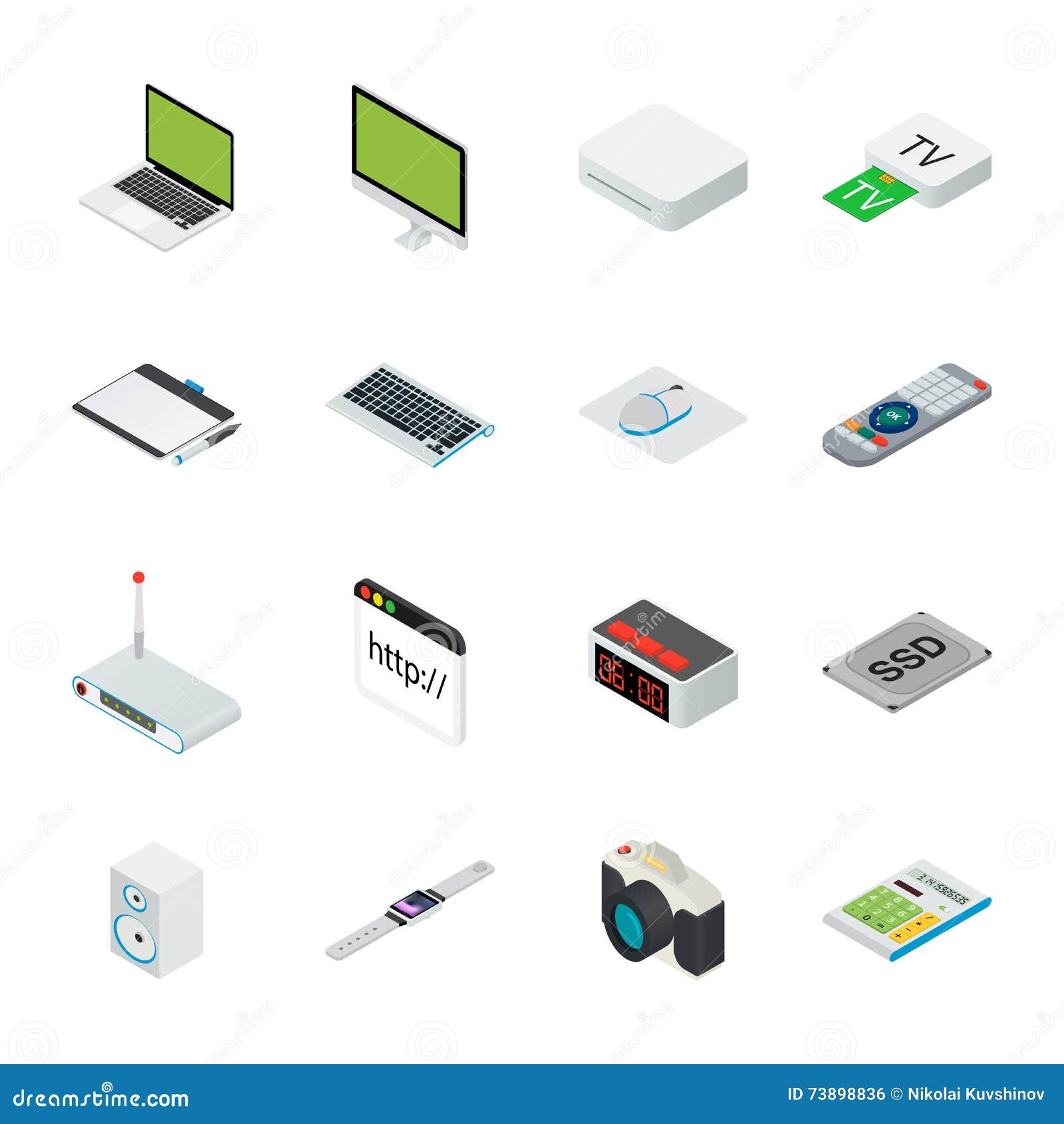 Isometric Home and Office Computer Equipment with Desktop, Laptop ...