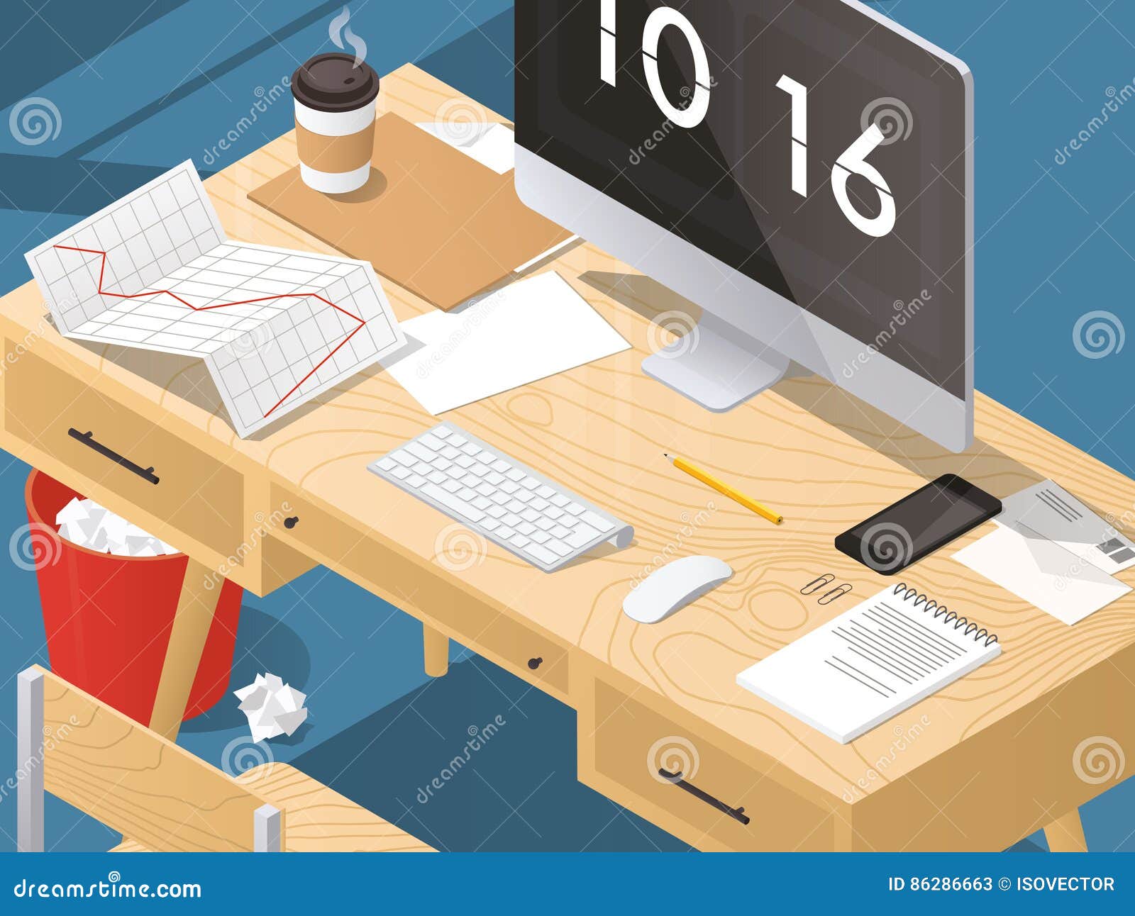 Isometric Home Office Concept Stock Vector - Illustration of pencil ...