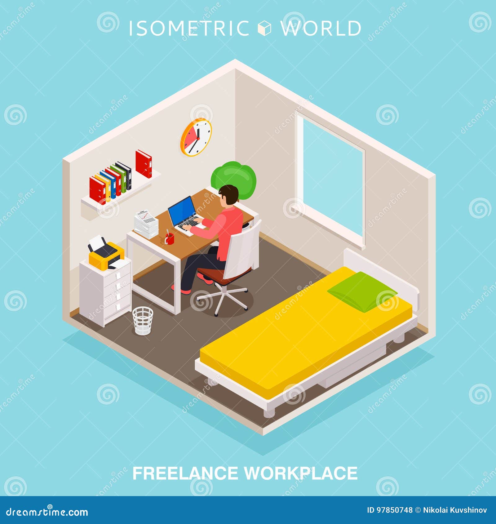 Isometric Home Office Workplace. Concept Freelance Workspace Stock ...