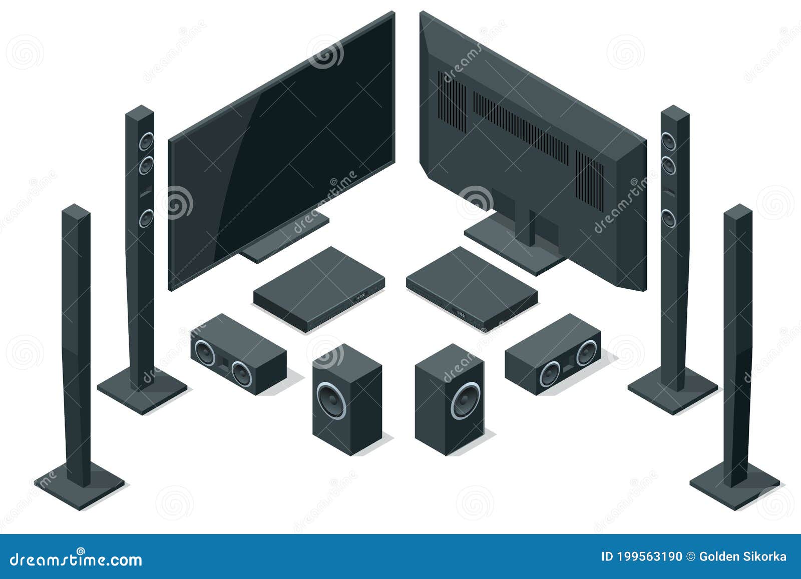 Isometric Home Theater Audio System Isolated On White Background Home