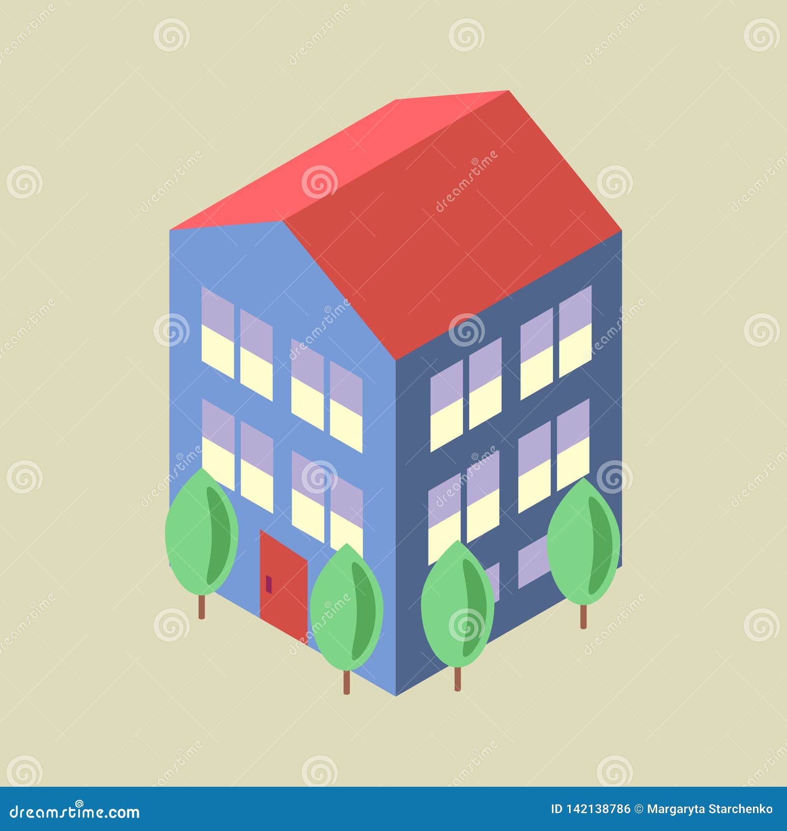 Isometric home with trees stock vector. Illustration of home - 142138786