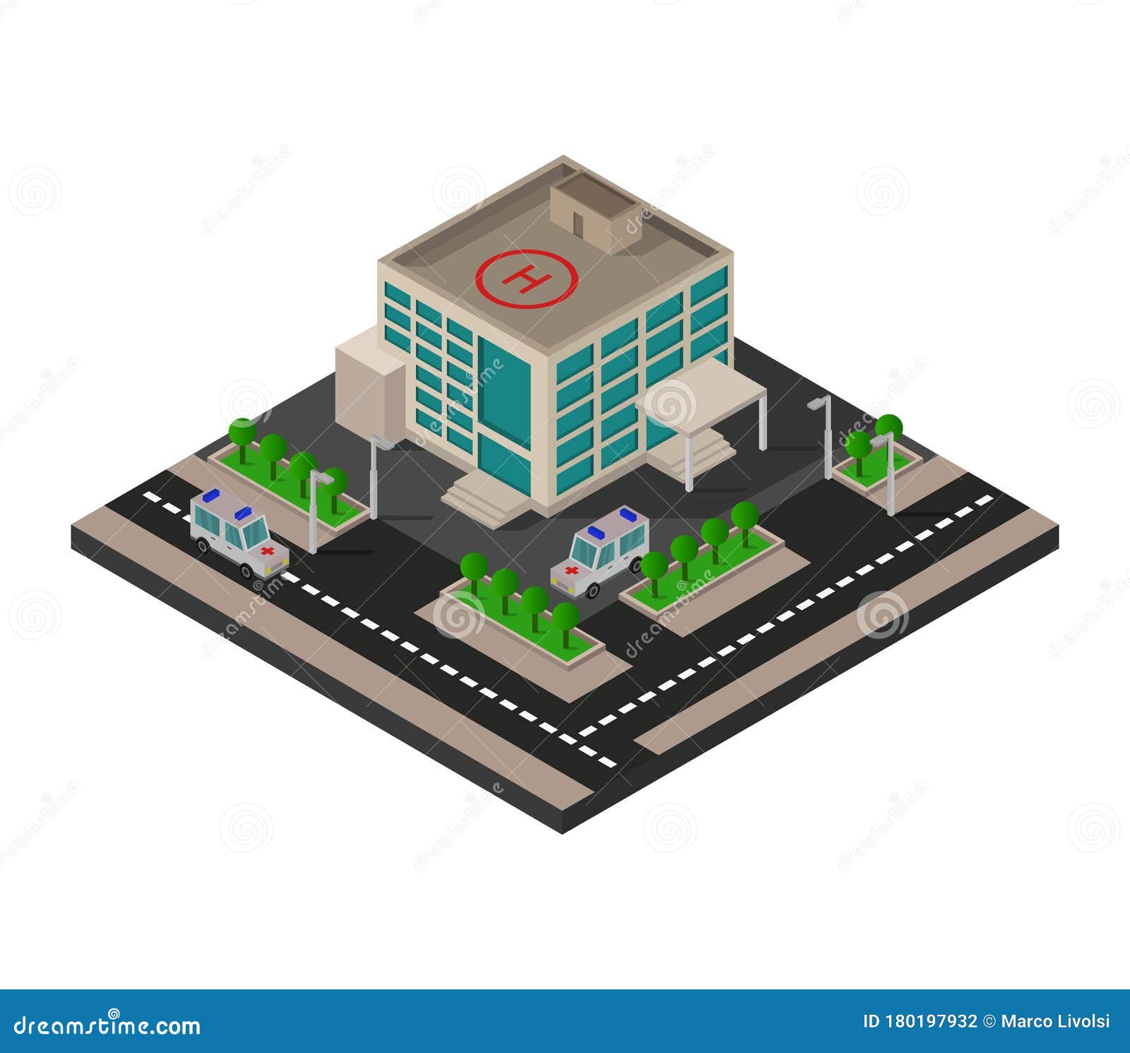 Isometric Hospital Icon Illustrated in Vector on White Background Stock ...