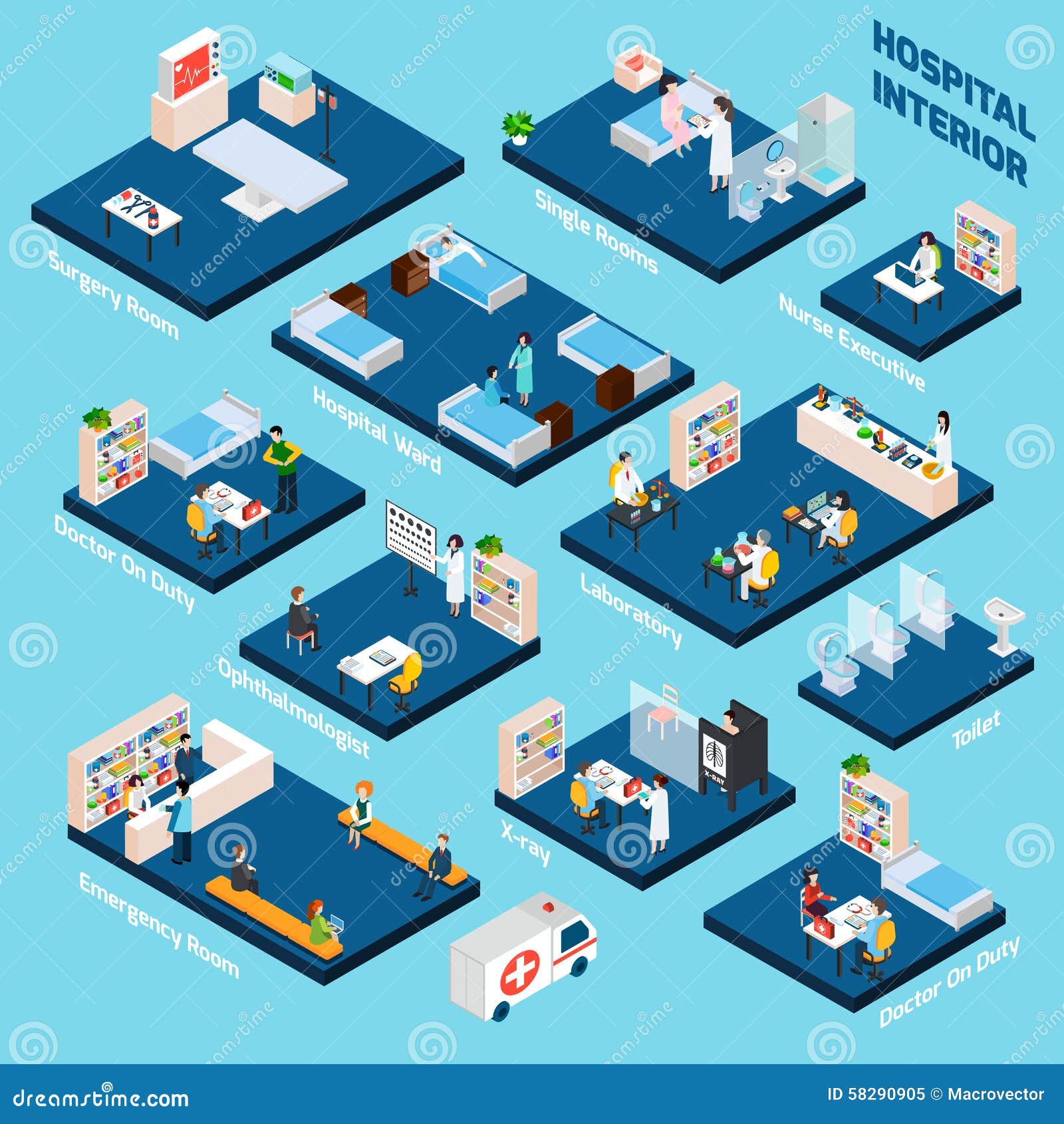 Isometric Hospital Interior Stock Vector Illustration Of Icons