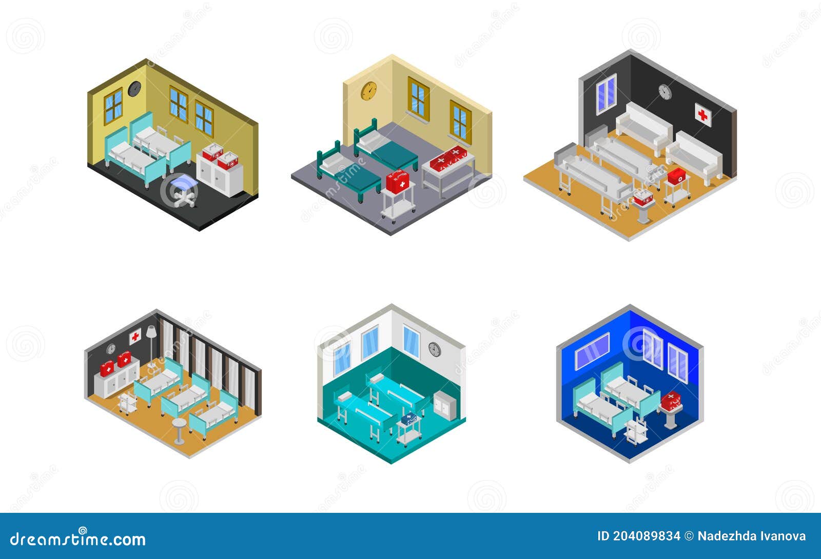 Isometric Hospital Room Set Vector Illustration Stock Illustration ...