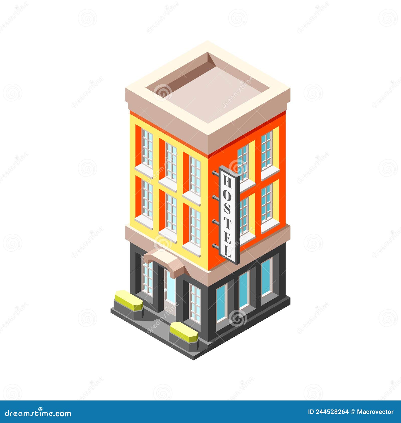 Isometric Hostel Building stock vector. Illustration of exterior ...
