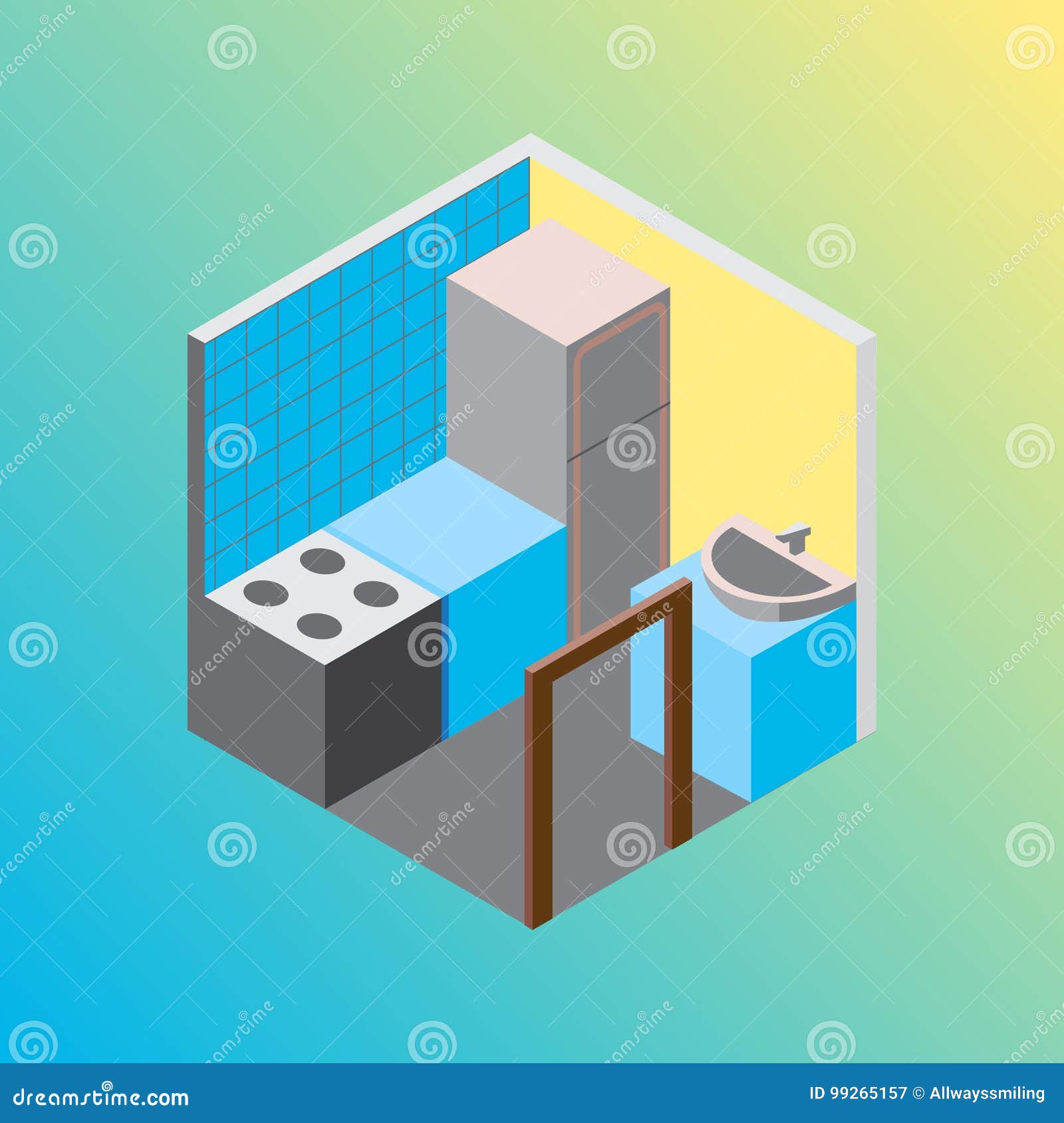 Isometric Hostel Kitchen Room Vector Illustration Stock Vector ...