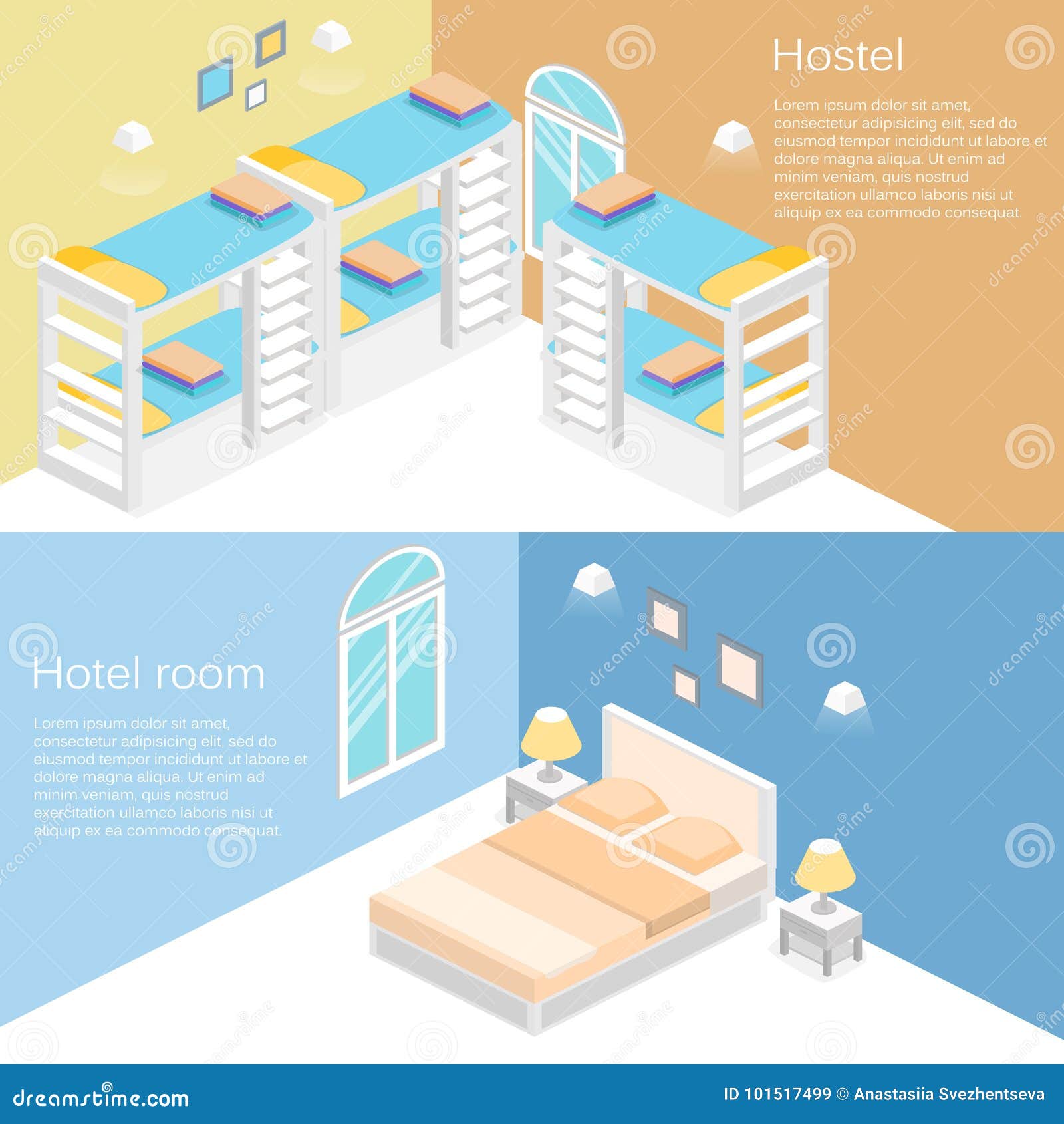 Isometric Hostel Room.Flat 3D Stock Illustration - Illustration of design, inside: 101517499