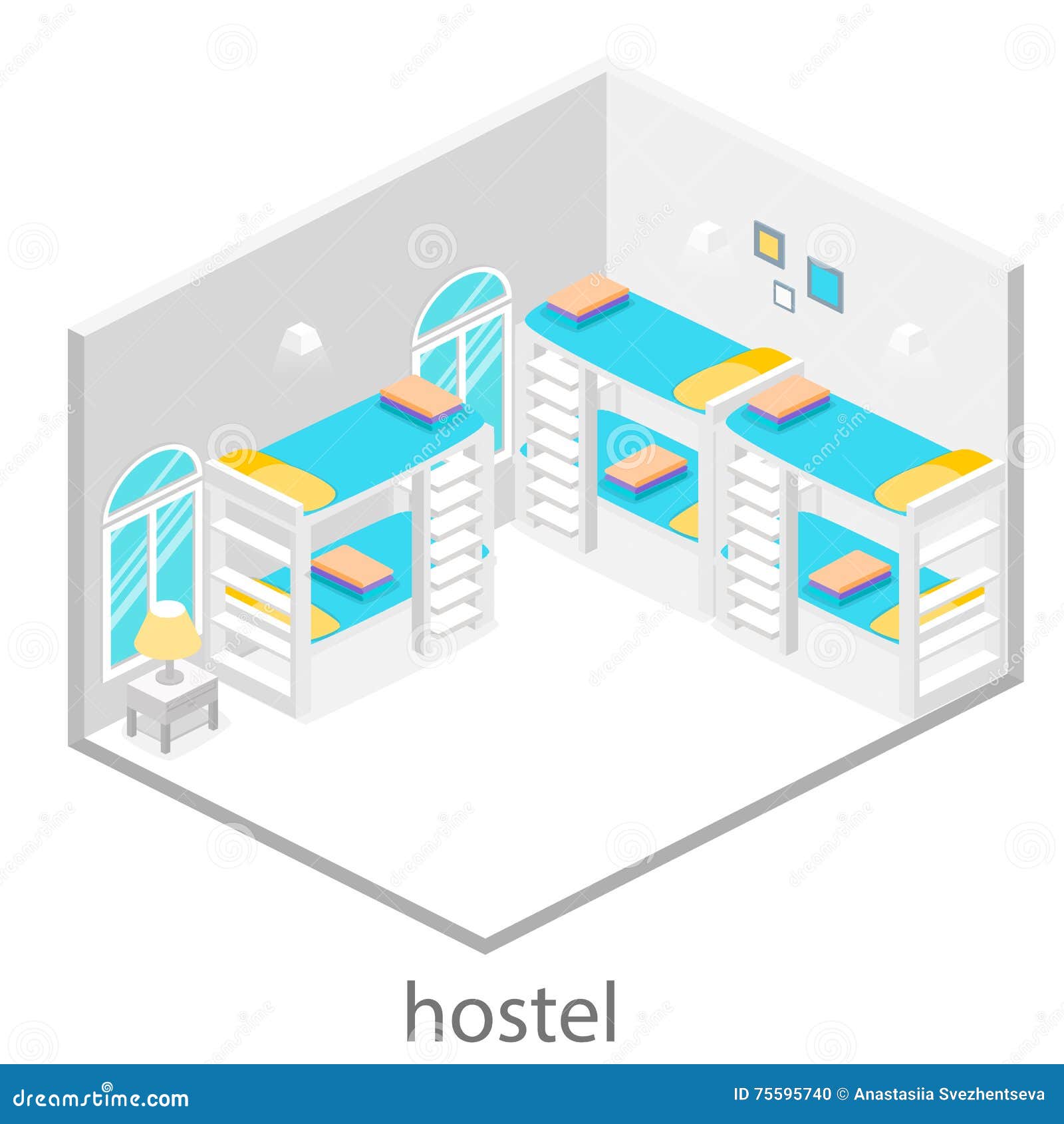 Isometric hostel room stock illustration. Illustration of clipart ...
