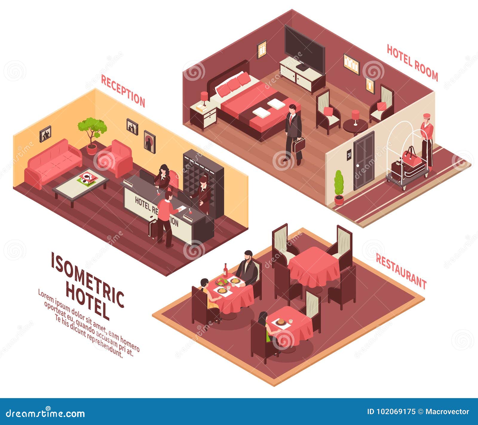 Isometric Hotel Illustration Stock Vector - Illustration of modern ...