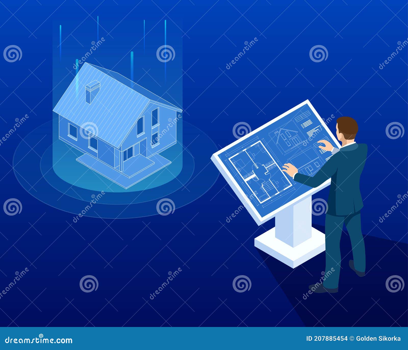 Isometric House Architectural Project. Virtual Interactive Interface ...