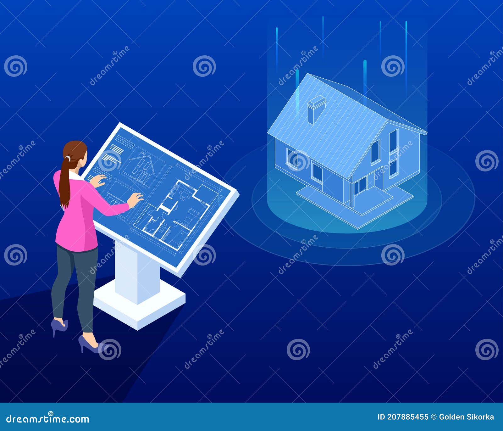 Isometric House Architectural Project. Virtual Interactive Interface ...