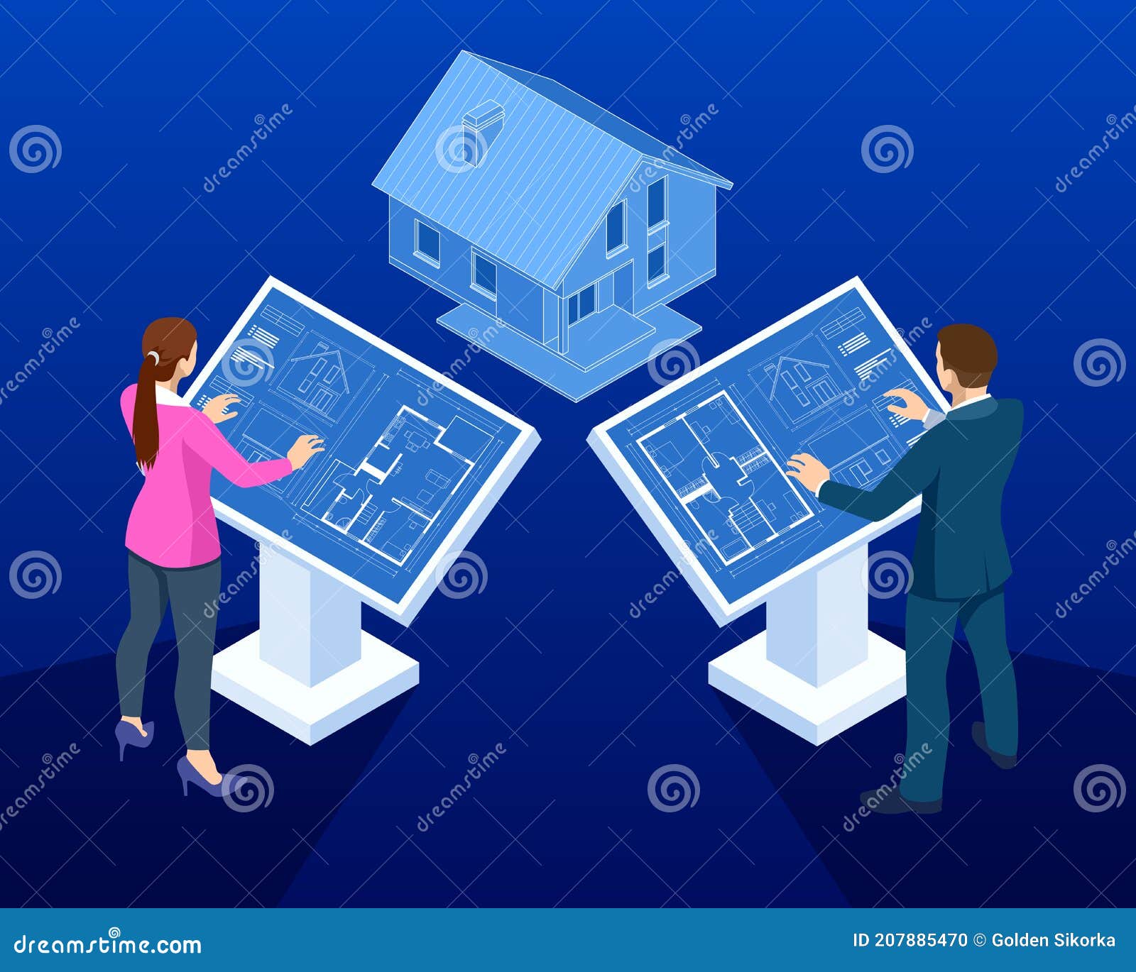 Isometric House Architectural Project. Virtual Interactive Interface ...