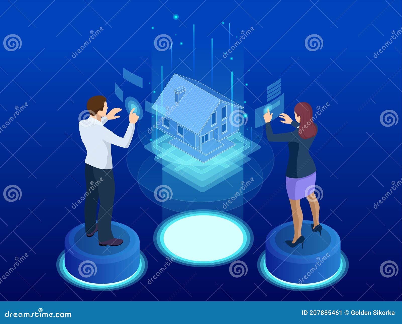 Isometric House Architectural Project. Virtual Interactive Interface ...