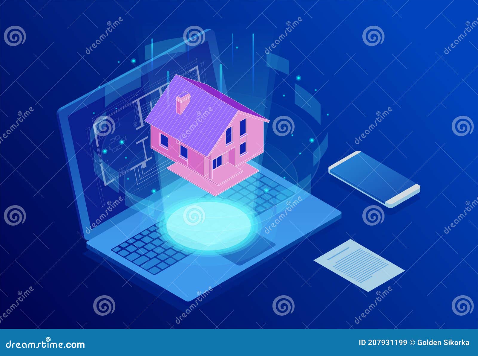 Isometric House Architectural Project. Virtual Interactive Interface ...
