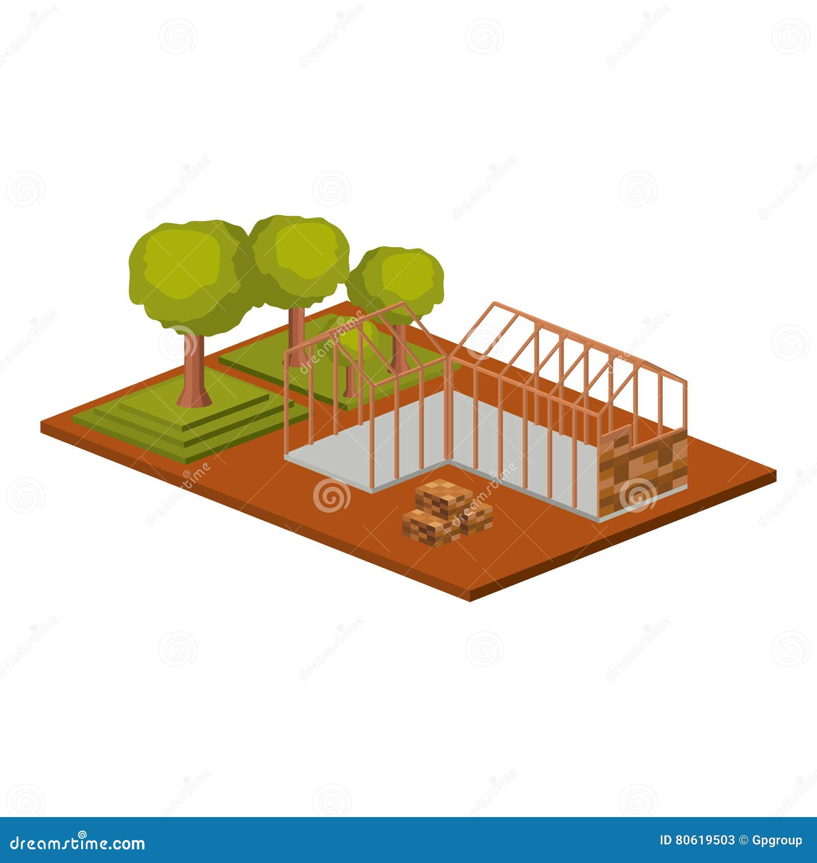 Isometric House Architecture Model and Trees Design Stock Vector ...