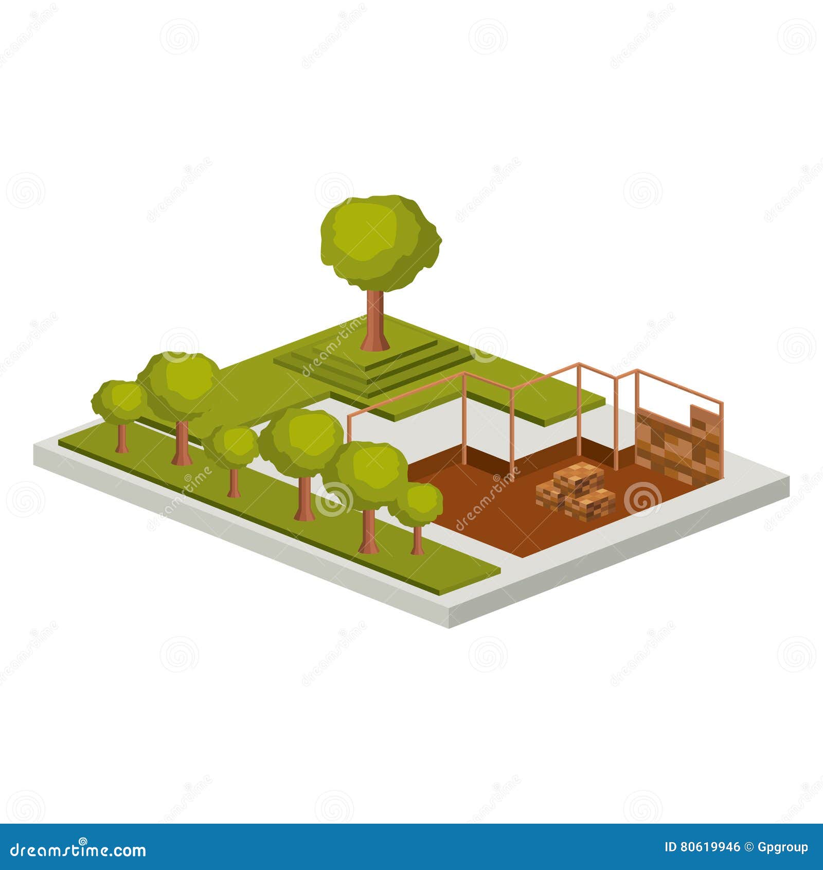 Isometric House Architecture Model and Trees Design Stock Vector ...