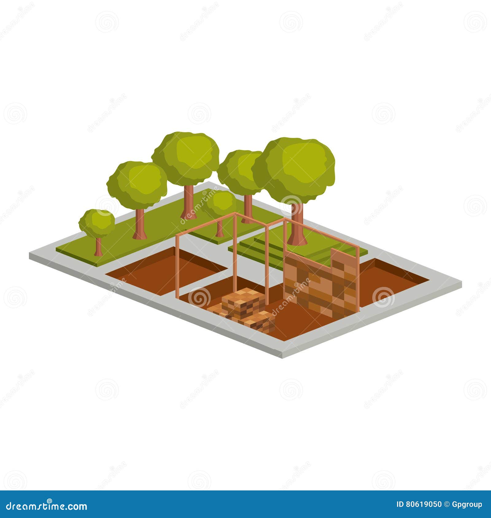 Isometric House Architecture Model and Trees Design Stock Vector ...