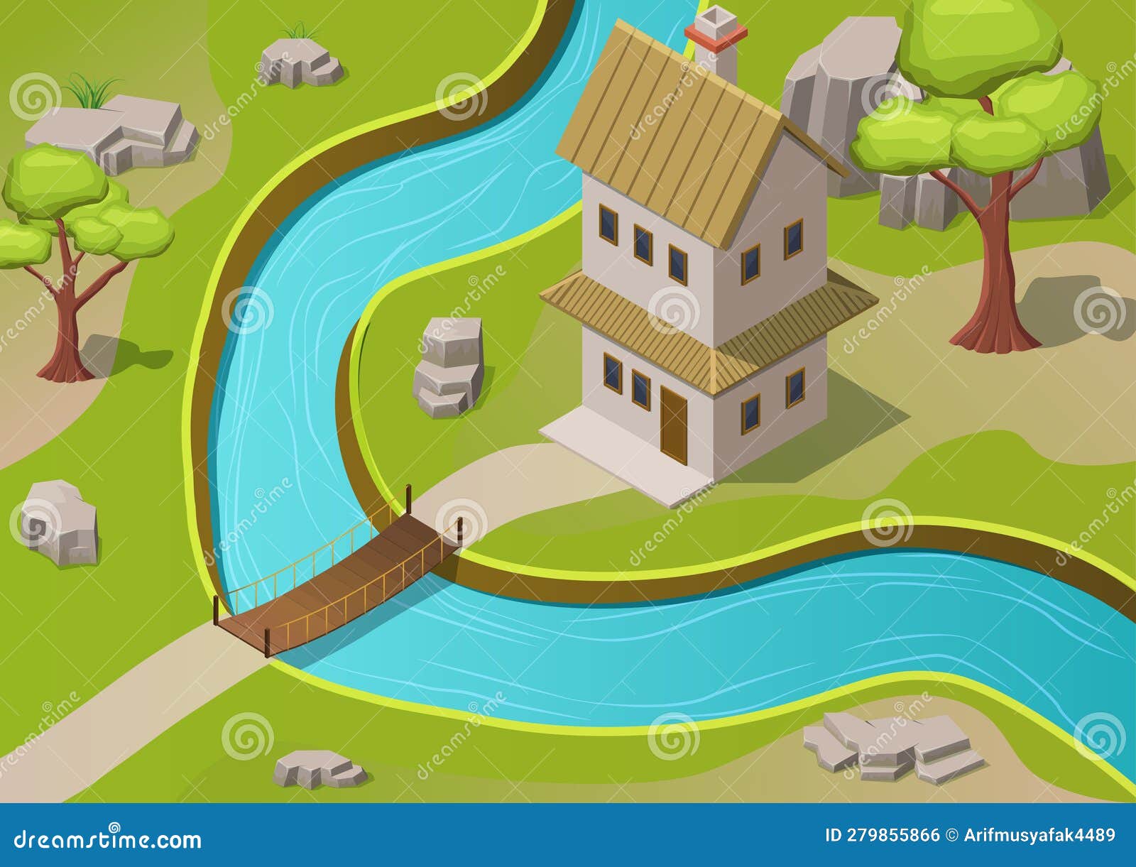 Isometric house with river stock vector. Illustration of landscape ...