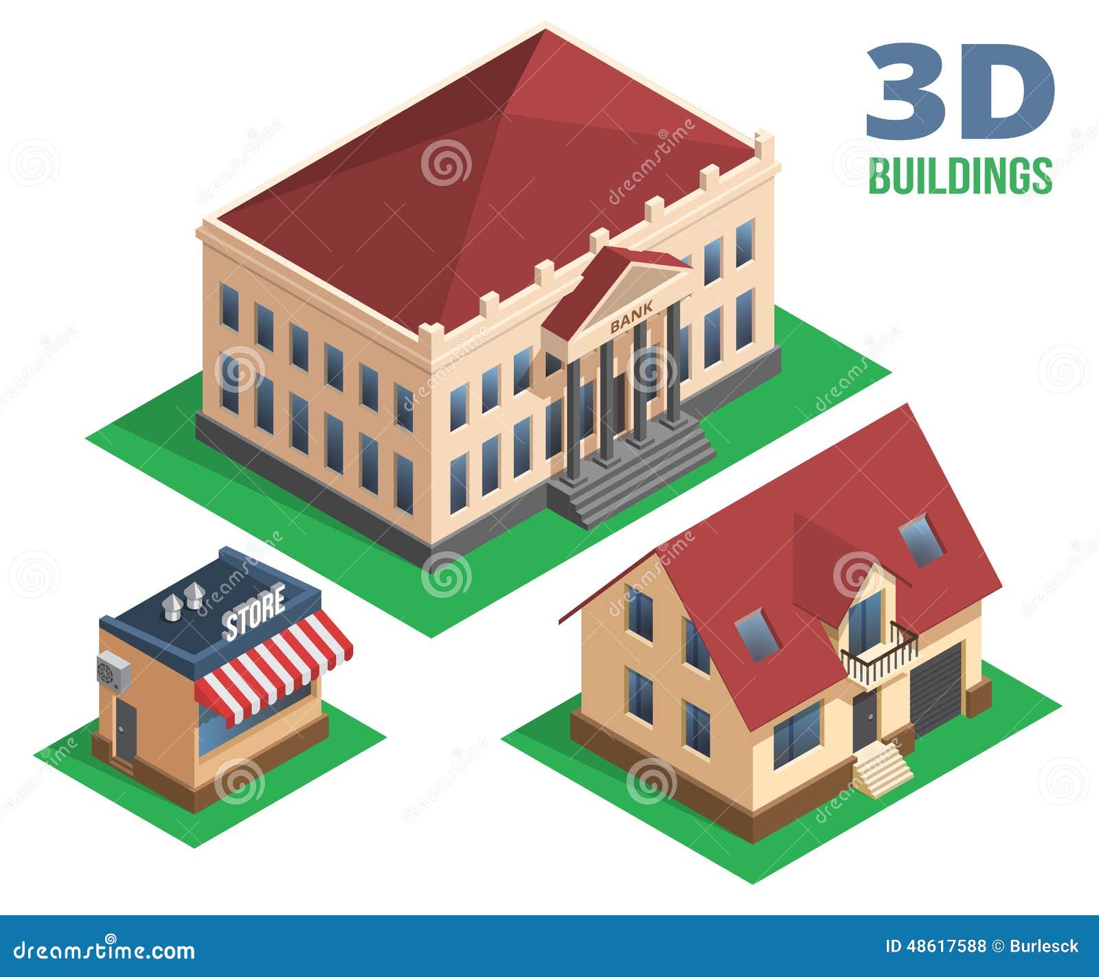 Isometric House Store And Building Designs Vector Illustration ...