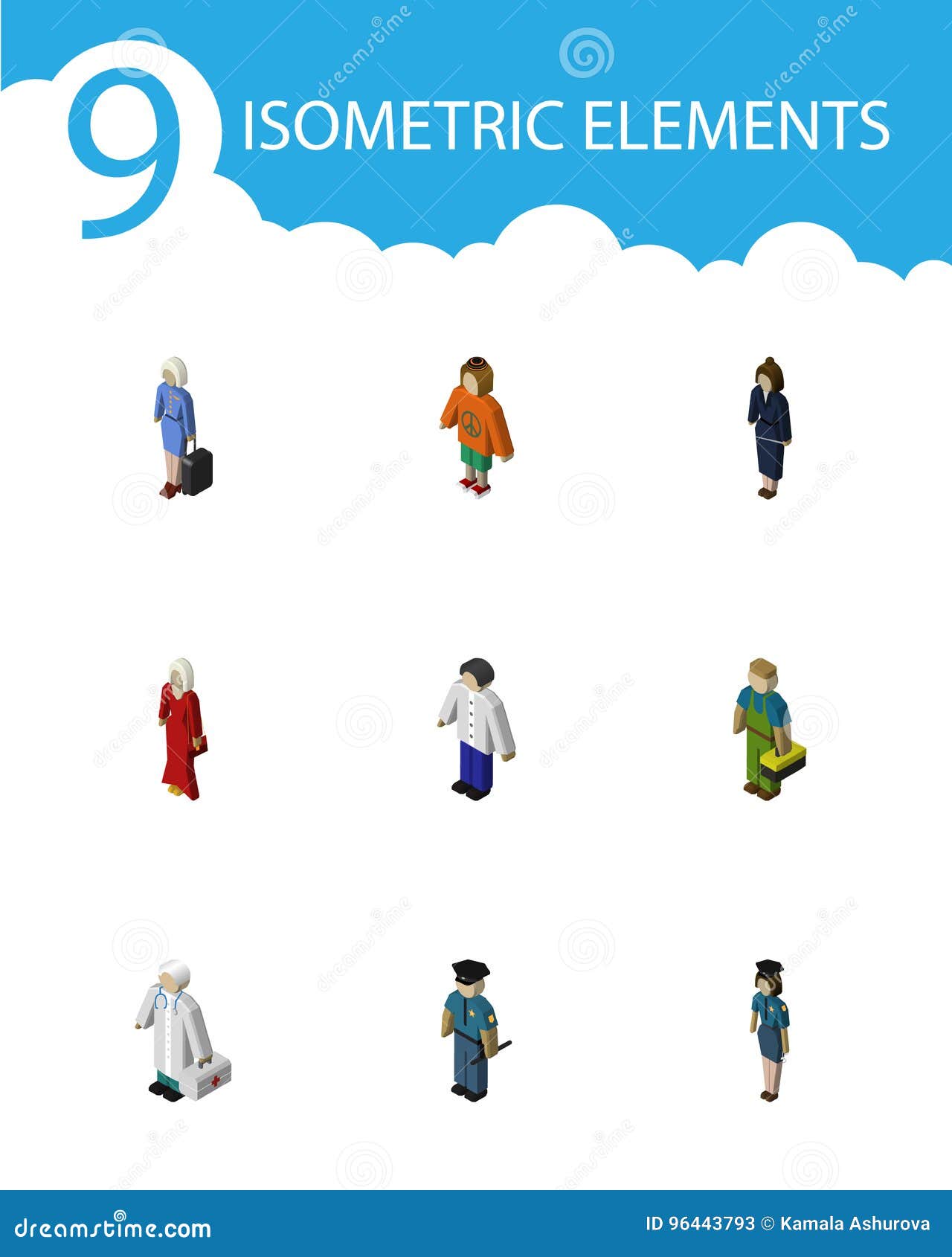 Isometric Human Set of Medic, Female Stock Vector - Illustration of ...