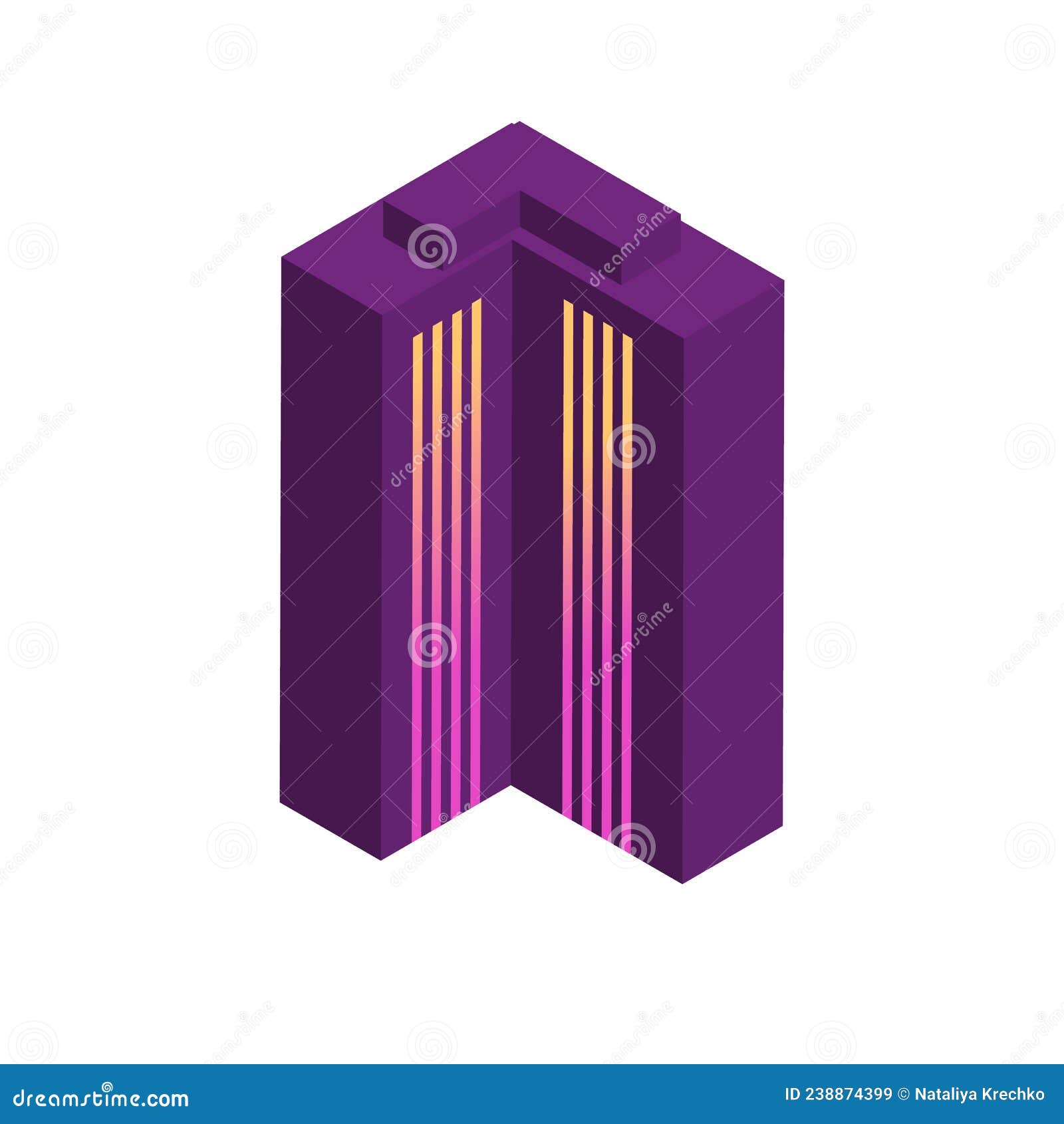 Isometric Icon with Modern Neon Skyscraper Building on White. Stock ...
