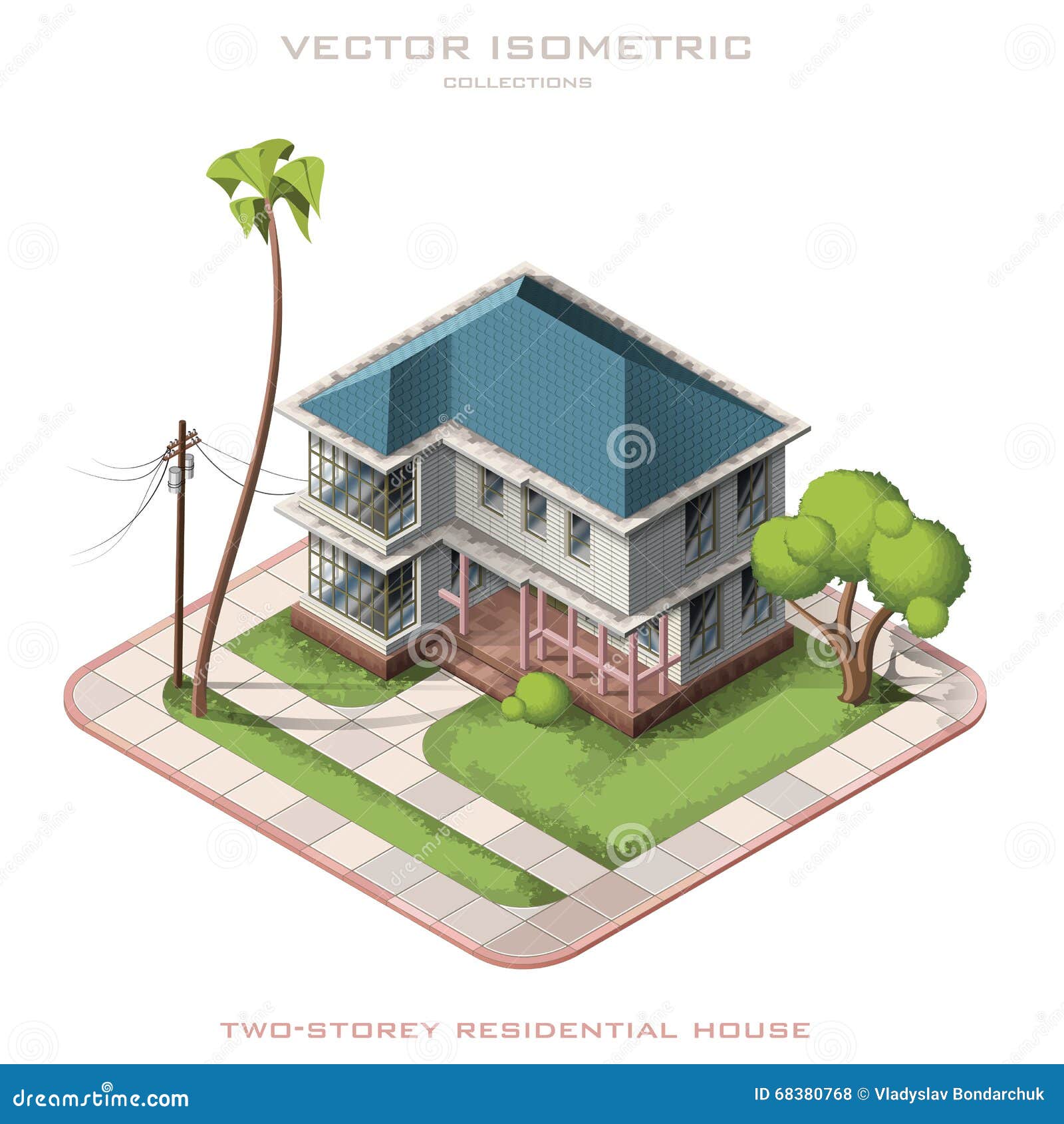 Isometric Icon Representing Modern House with Backyard Stock ...