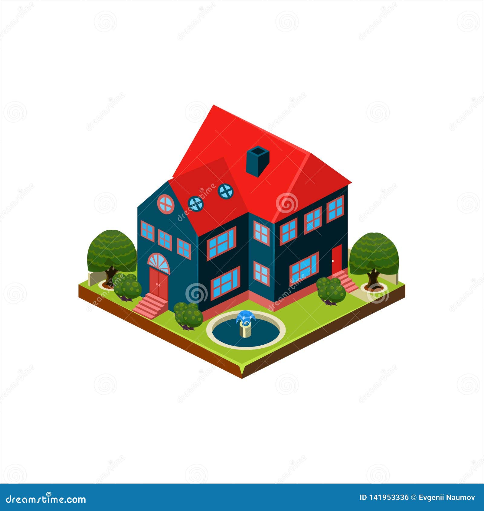 Isometric Icon Representing Modern House with Backyard Stock Vector ...