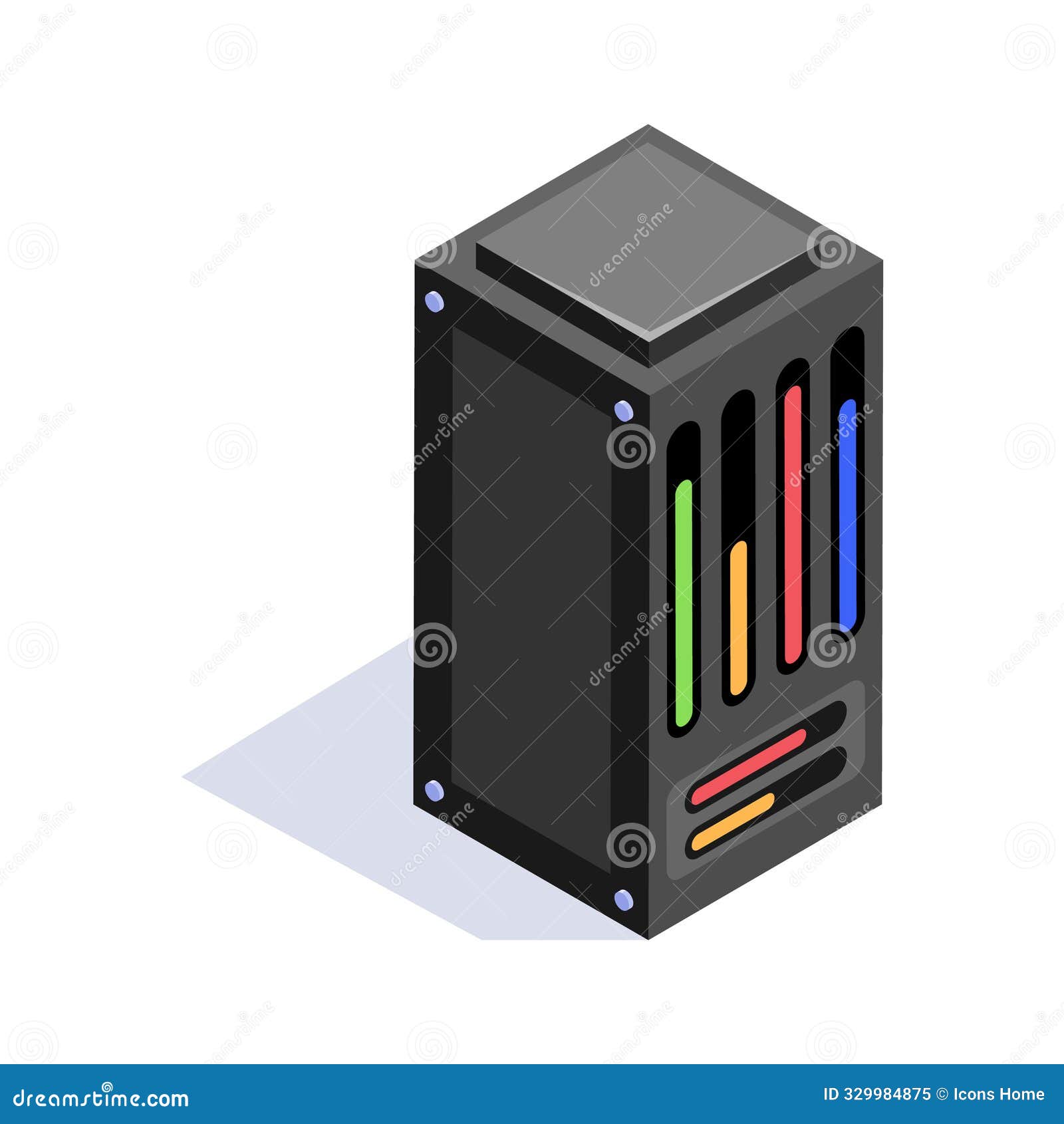 Isometric Icon of a Server Rack with Colorful Indicators, Used for Data ...