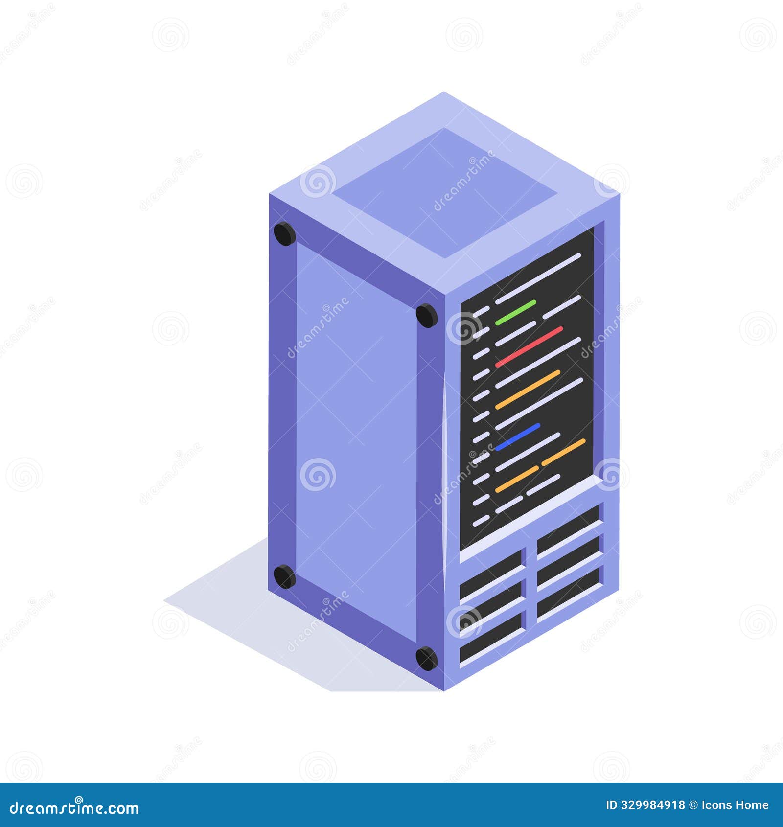 Isometric Icon of a Server Rack with Colorful Indicators, Used for Data ...