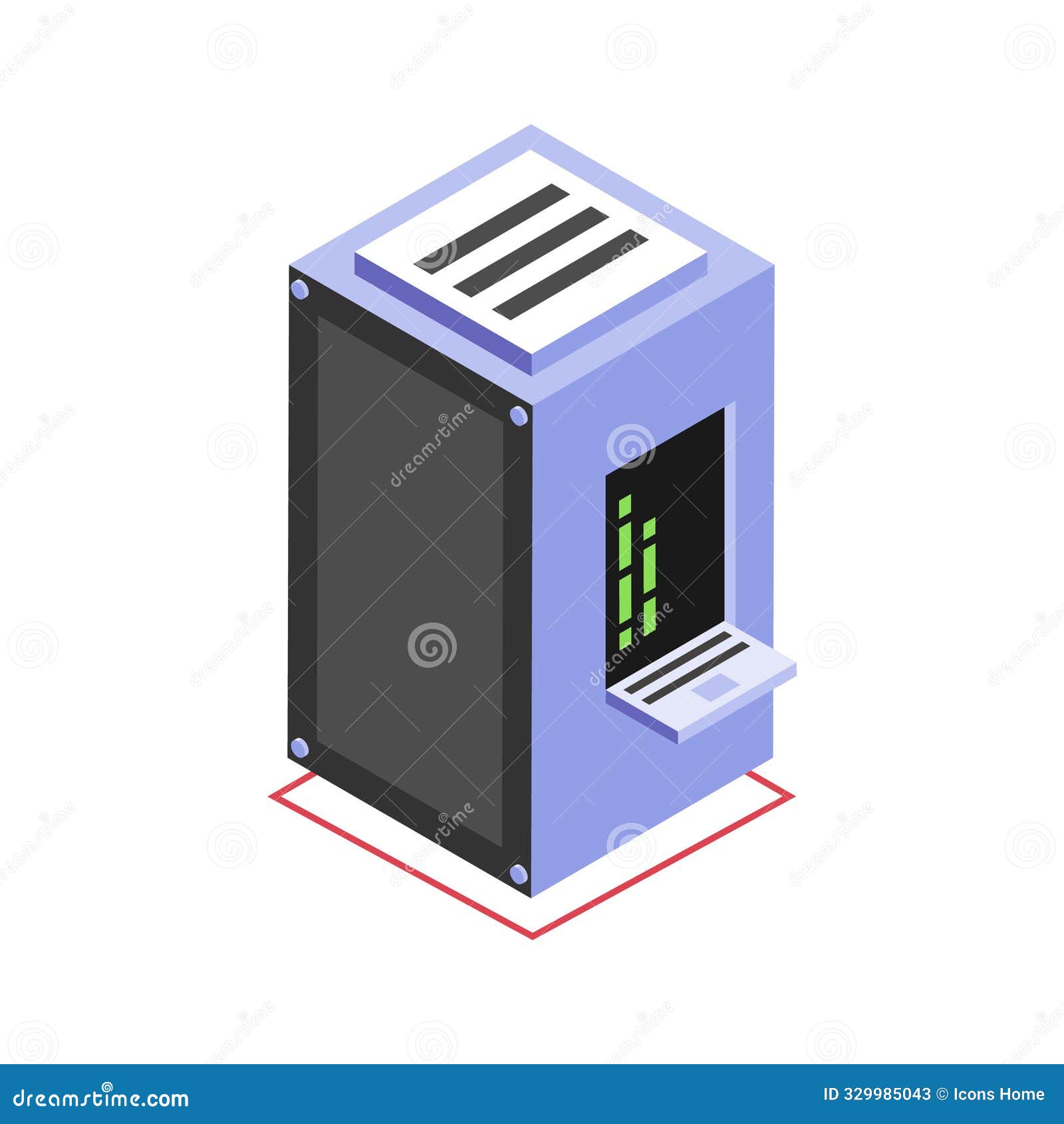 Isometric Icon of a Server Rack with Colorful Indicators, Used for Data ...