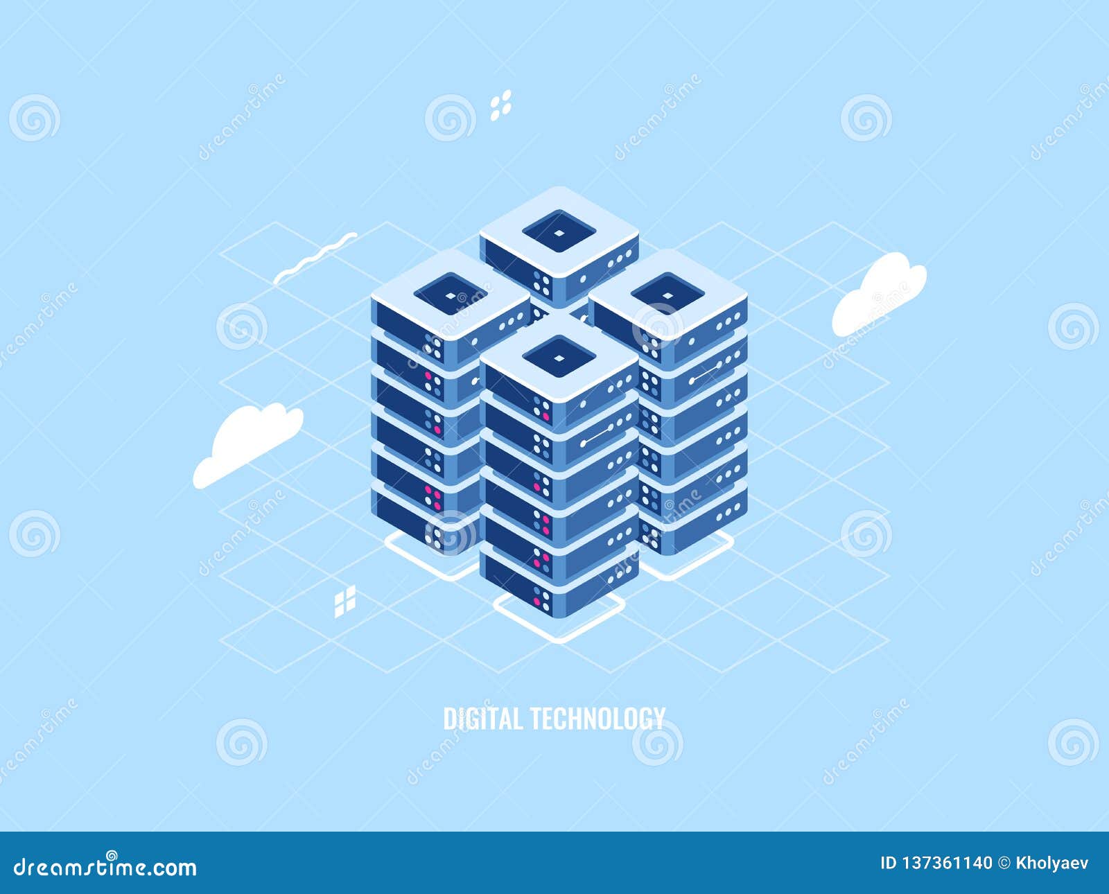 Isometric Icon of Server Room Rack, Cloud Storage Technology, Data ...