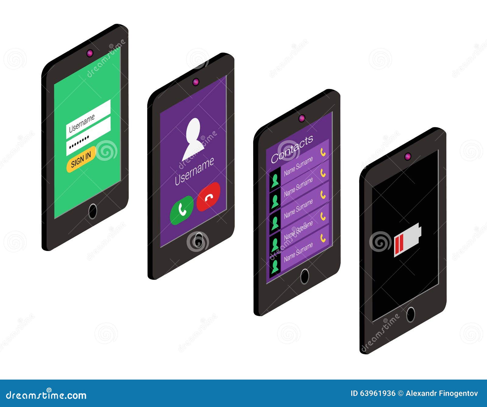 Isometric Icon Set of Mobile Phone in Flat Style. User Interface ...
