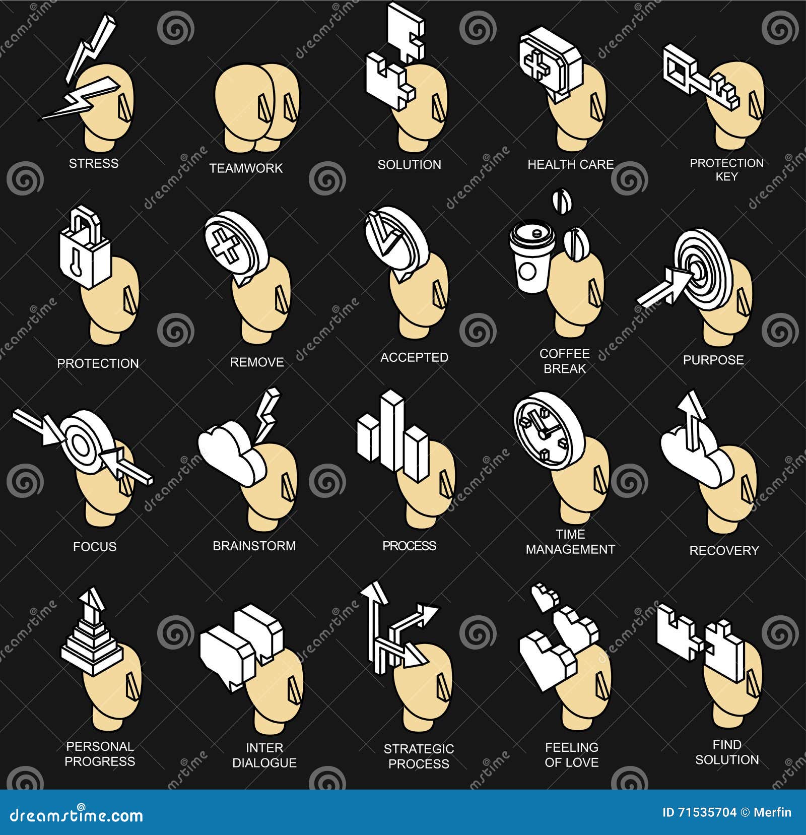 Isometric Icons Collection of Human Brain Process Stock Vector ...