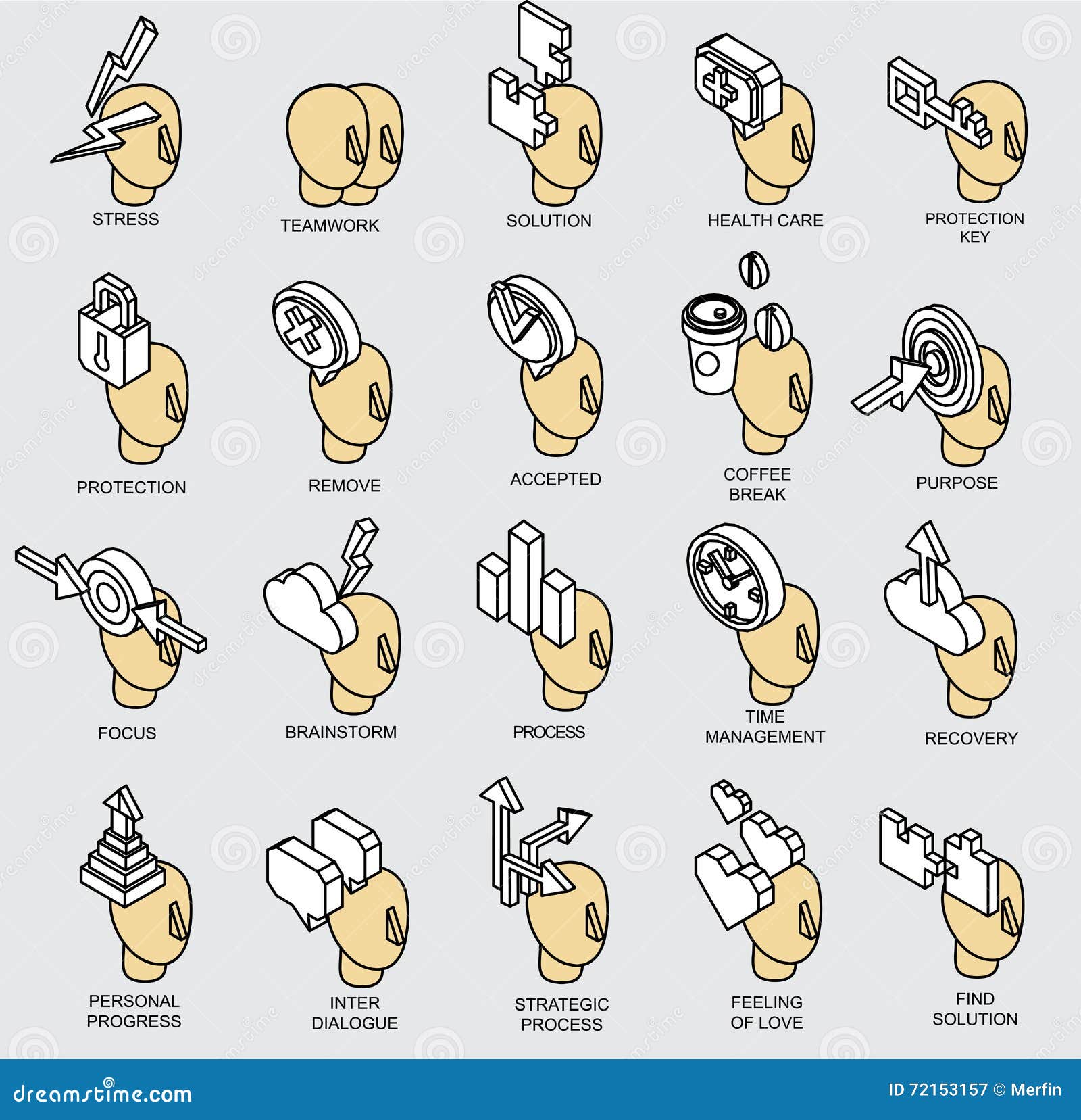 Isometric Icons Collection of Human Brain Process Stock Vector ...