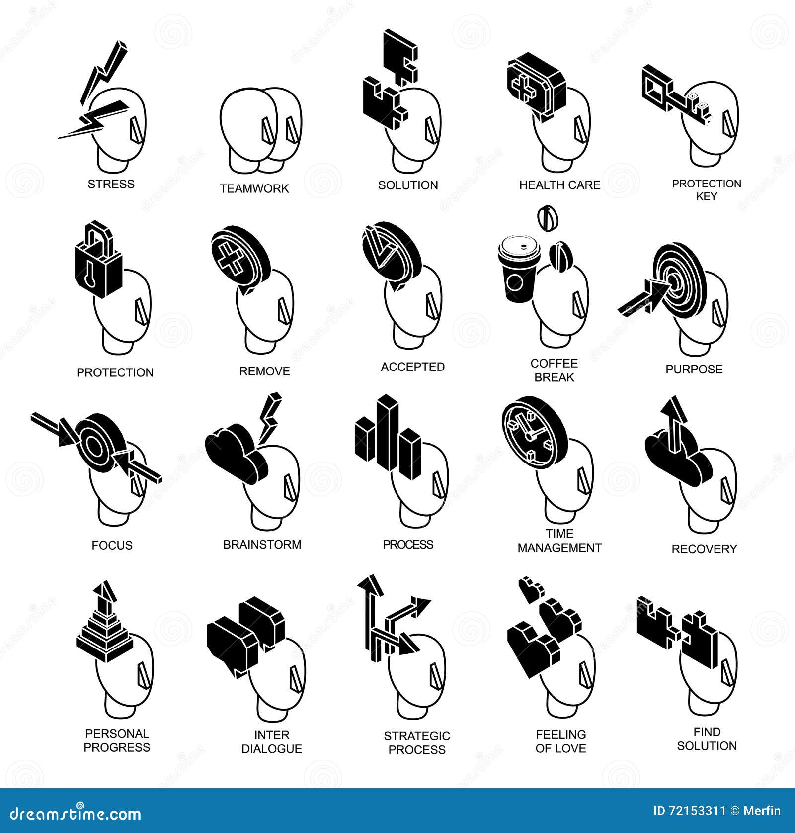Isometric Icons Collection of Human Brain Process Stock Vector ...