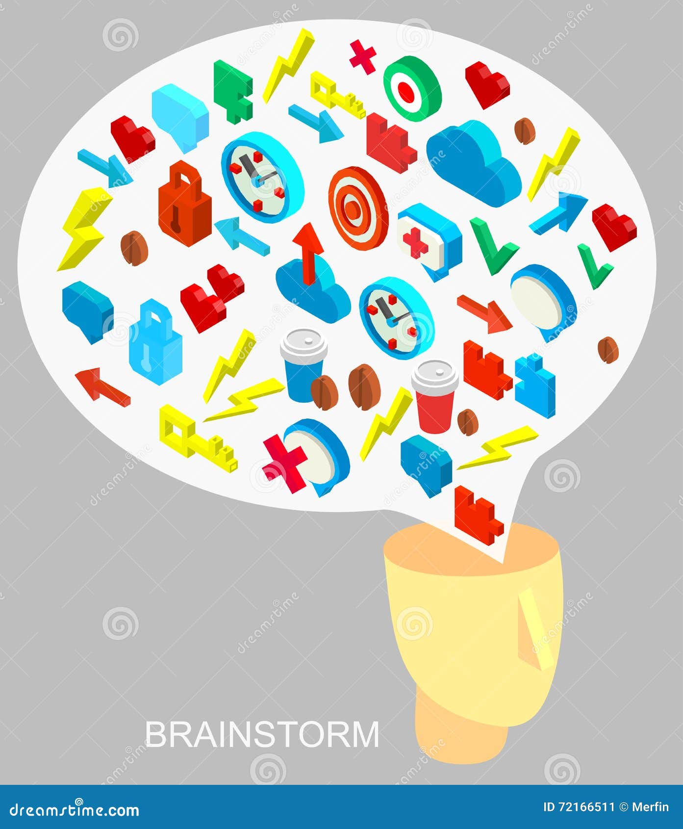 Isometric Icons Collection Of Human Brain Process Cartoon Vector ...