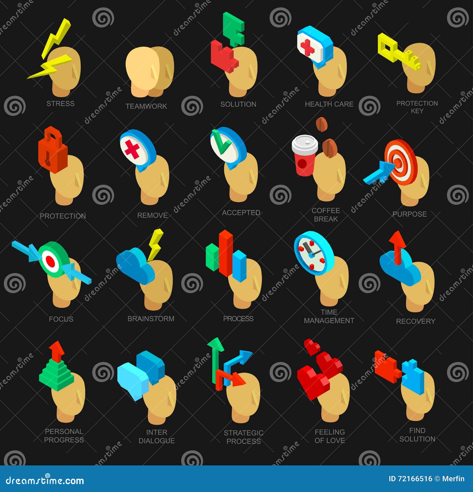 Isometric Icons Collection of Human Brain Process Stock Vector ...