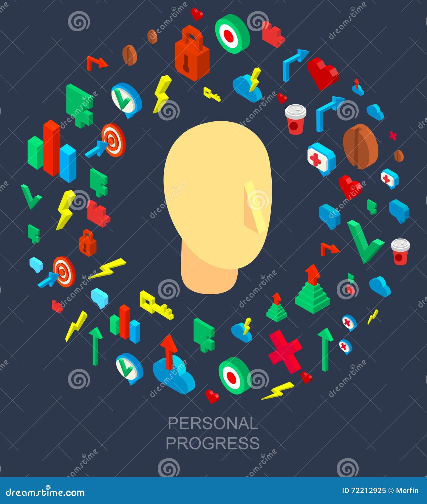 Isometric Icons Collection of Human Brain Process Stock Vector ...