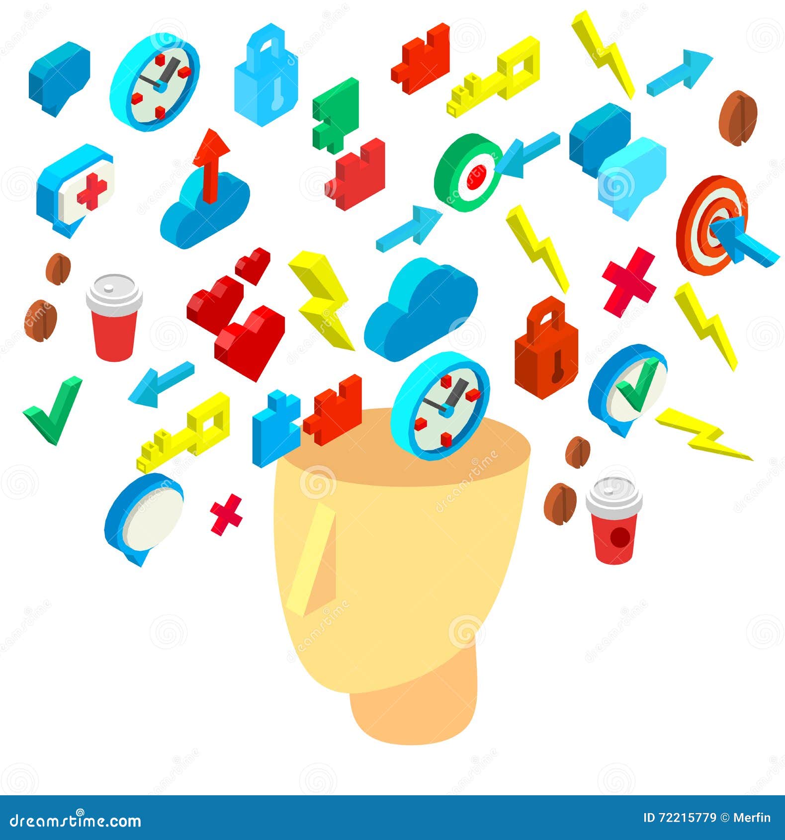 Isometric Icons Collection Of Human Brain Process Cartoon Vector ...