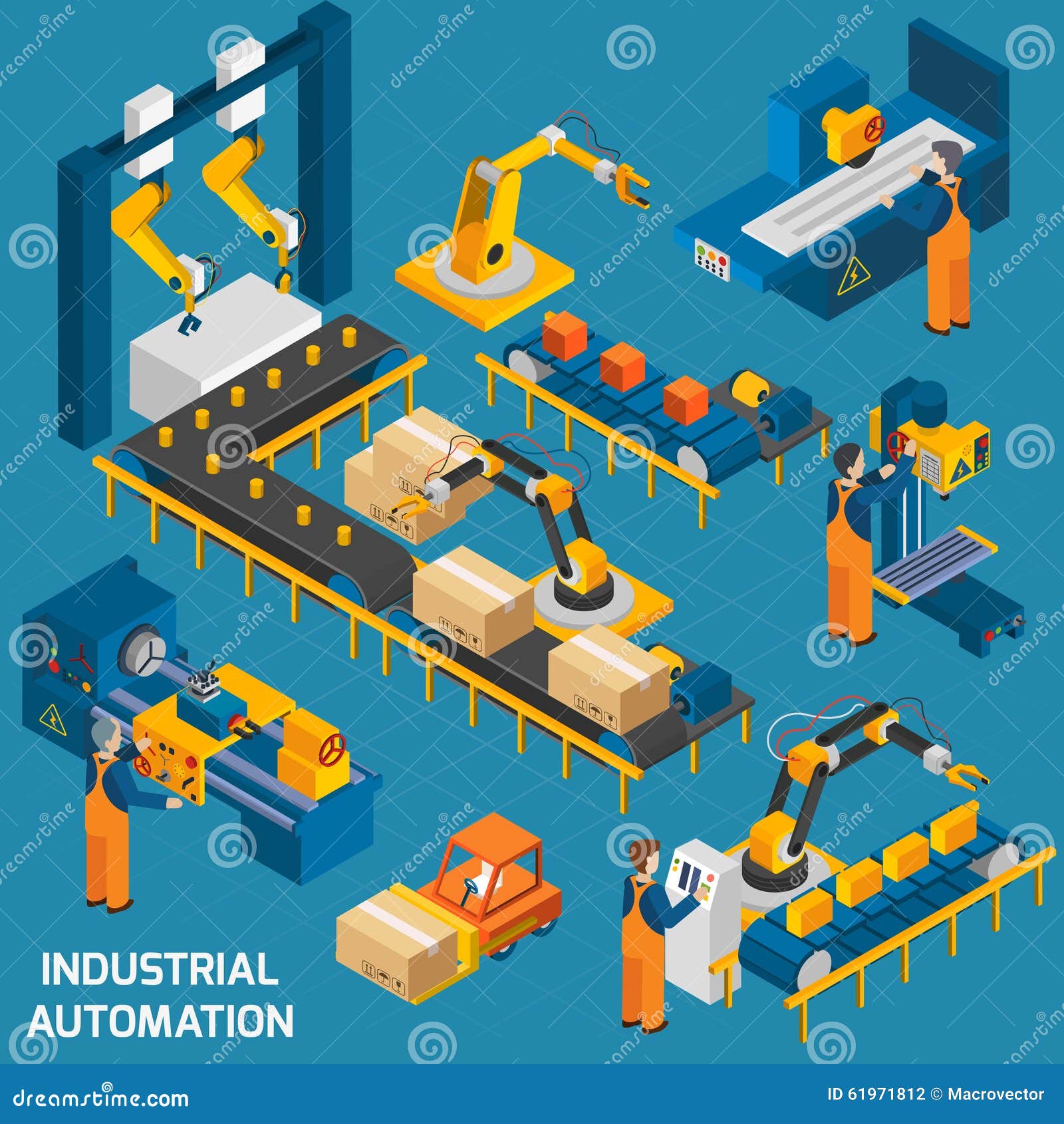 Isometric Icons Set with Robotic Machinery Stock Vector - Illustration ...