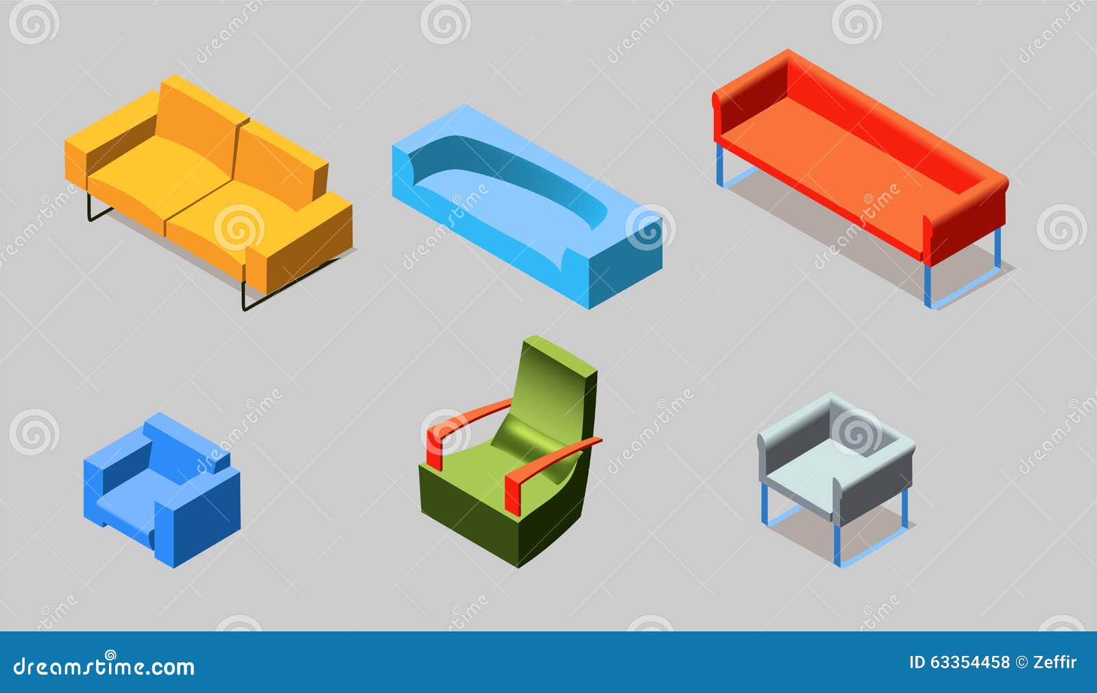 Isometric Icons of a Sofa and an Armchair. Stock Illustration ...
