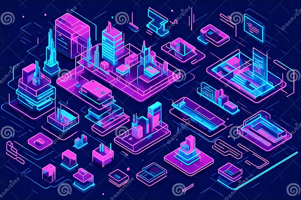 Isometric Illustration of Advanced Tech Design Over a Solid Blue ...