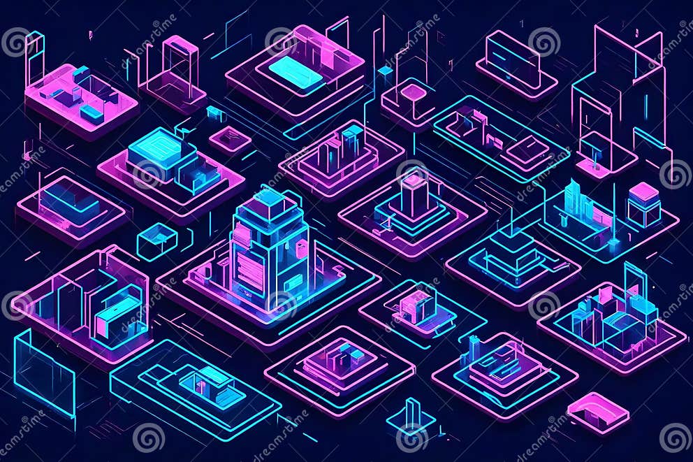 Isometric Illustration of Advanced Tech Design Over a Solid Blue ...