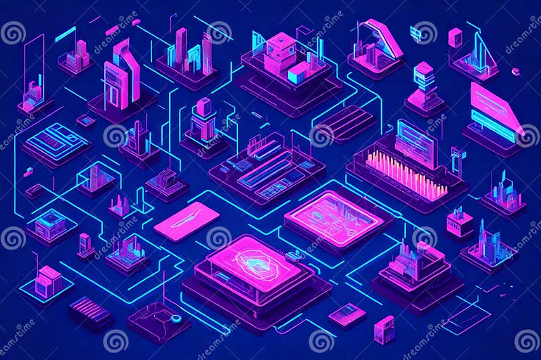 Isometric Illustration of Advanced Tech on a Solid Blue Background with ...