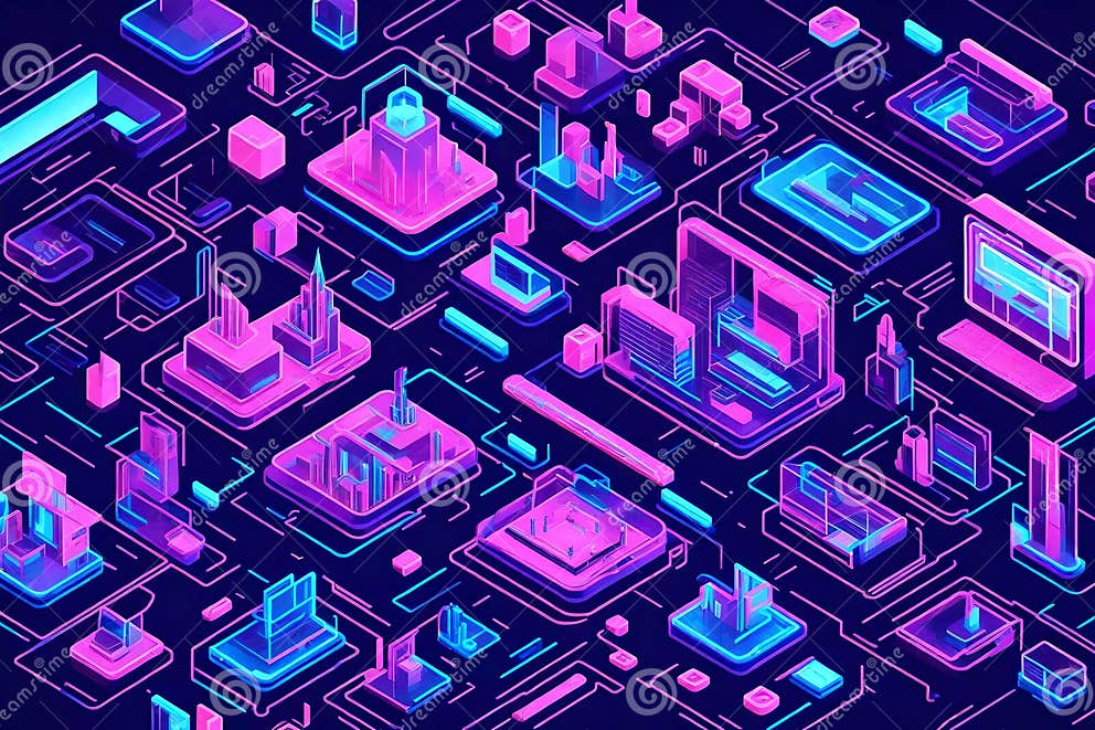 Isometric Illustration of Advanced Tech on a Solid Blue Background with ...