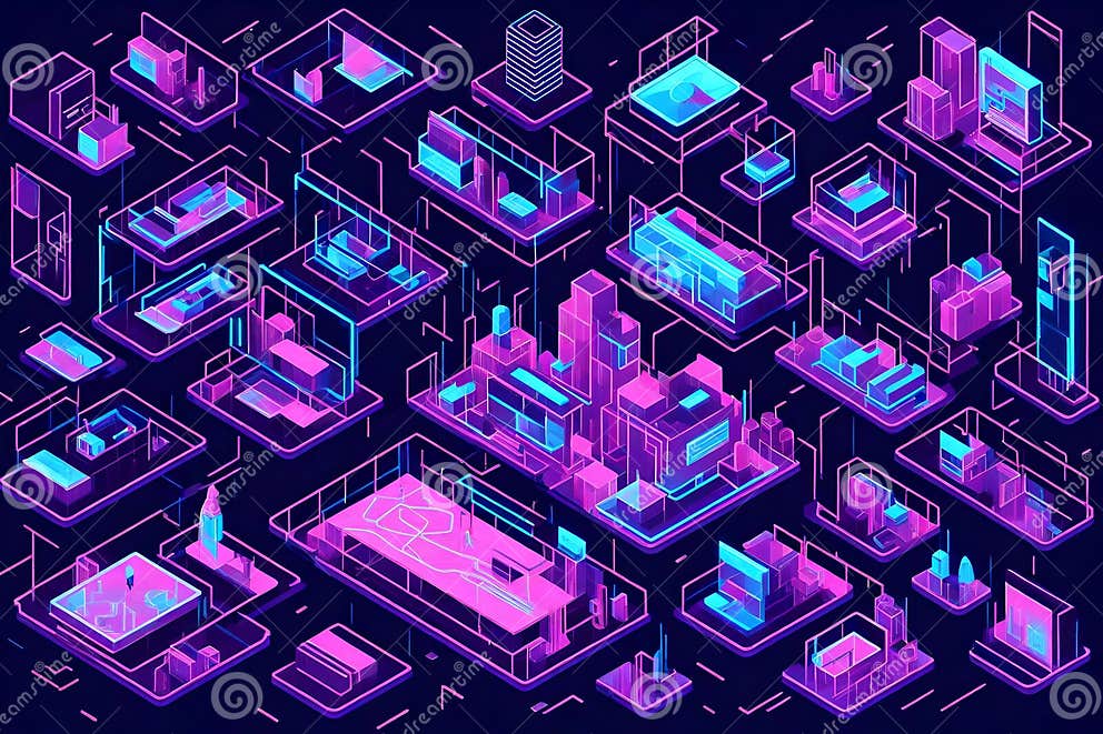 Isometric Illustration of Advanced Tech on a Solid Blue Background with ...