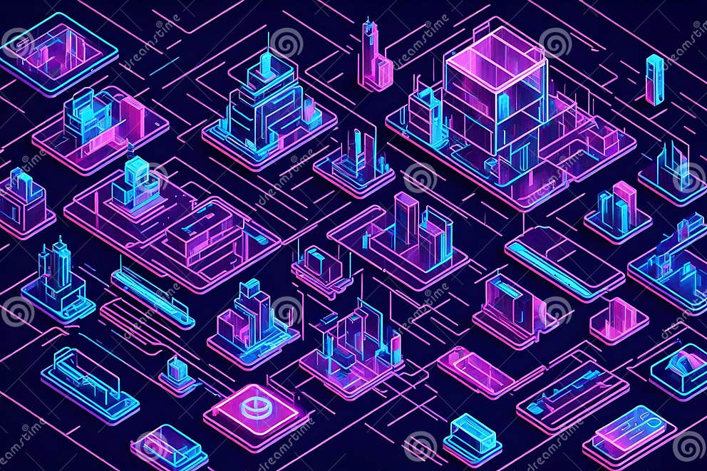 Isometric Illustration of Advanced Technology Against a Solid Blue ...
