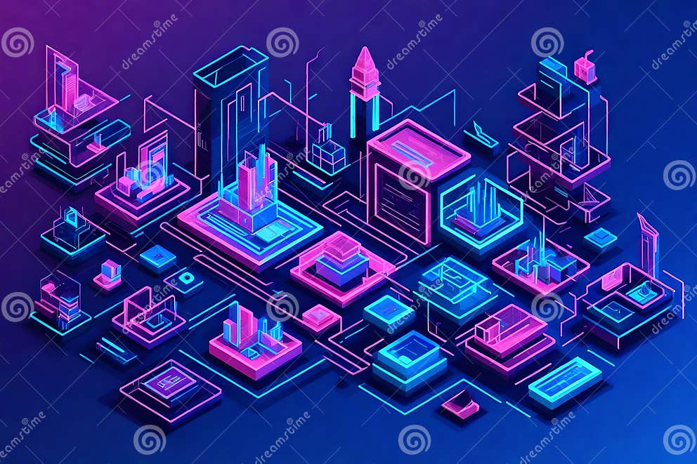 Isometric Illustration of Advanced Technology Against a Solid Blue ...