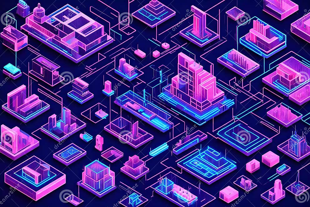 Isometric Illustration of Advanced Technology Against a Solid Blue ...